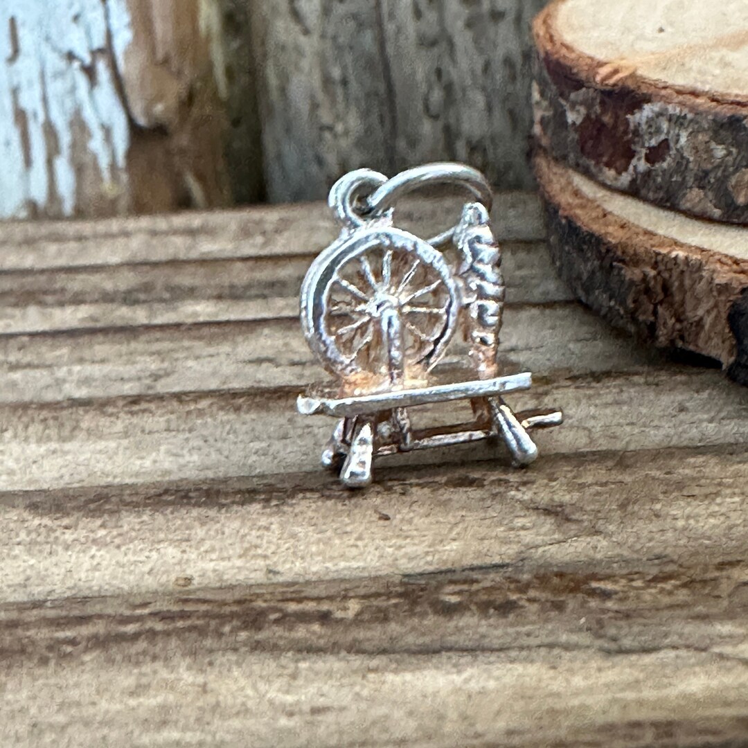 Vintage Solid Silver Spinning Wheel Charm Bracelet Necklace 3D Pendant ...