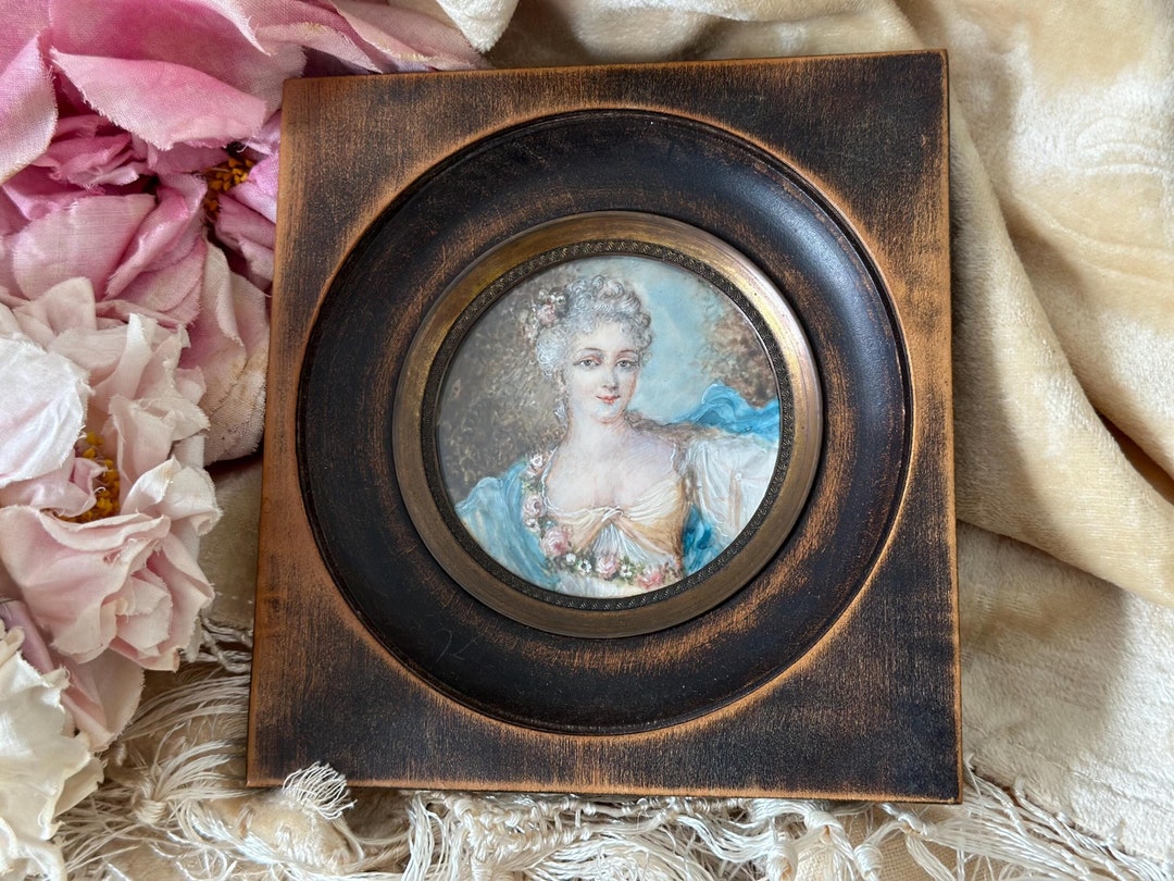 Antique Miniature Ladies Portrait madame De La Fayette Painting 19th ...