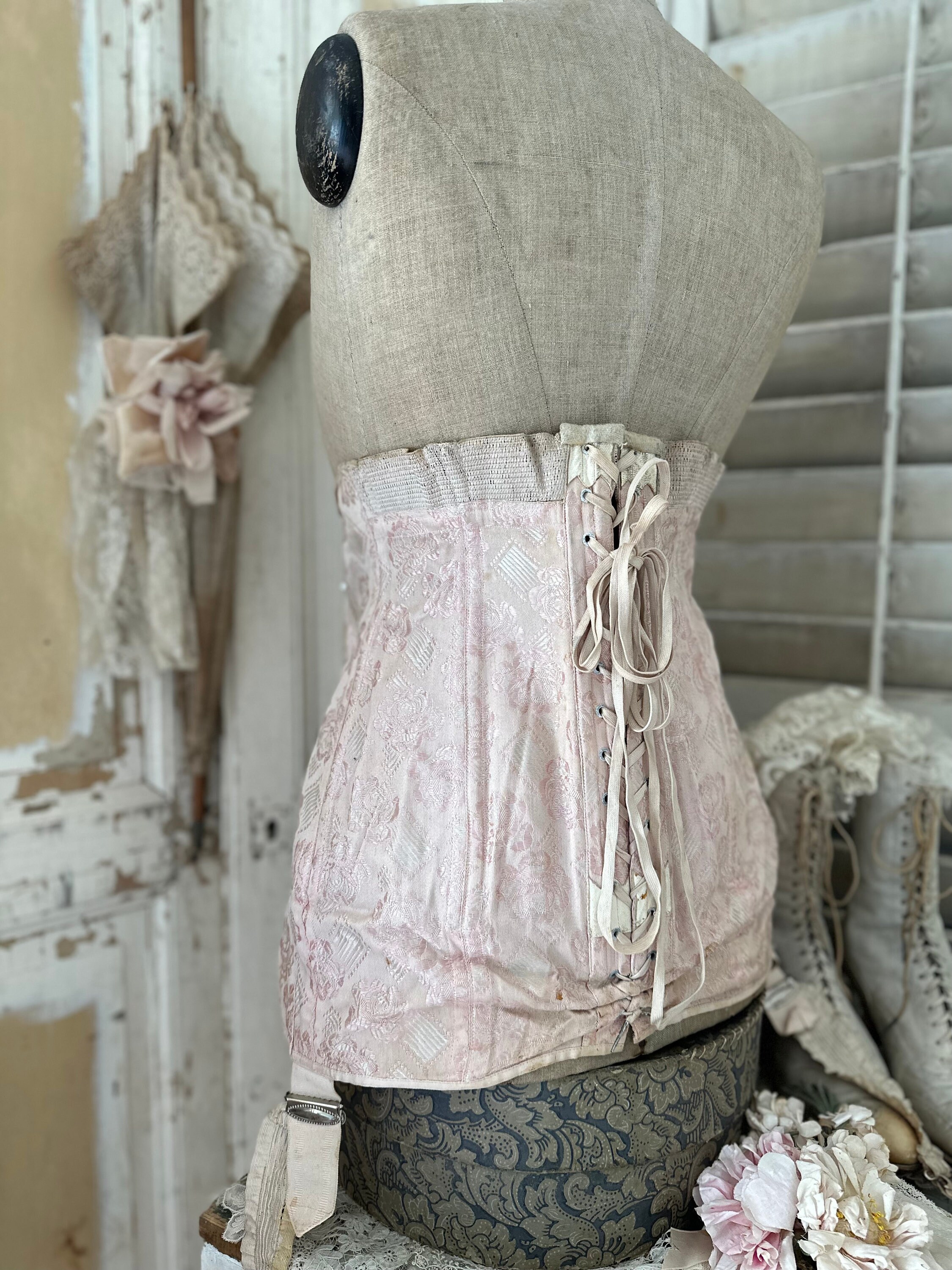 Vintage 1920s Plus Size Bodice Corset Girdle Pink Brocade - Etsy