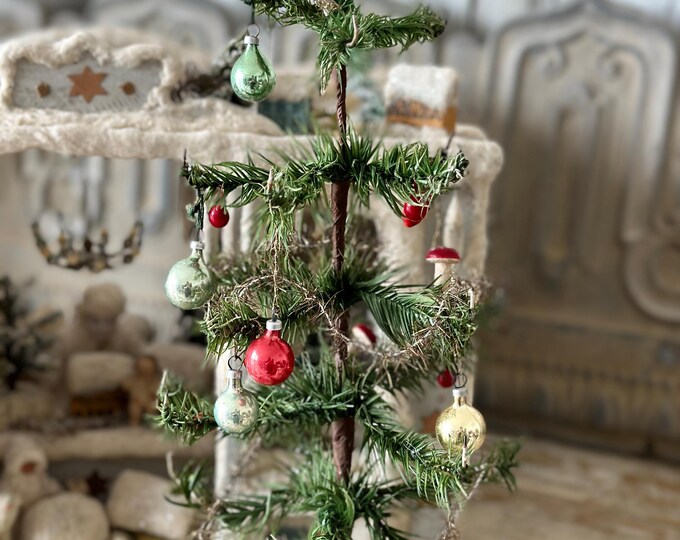 Antique 1920s German Feather Tree Miniature Christmas Tree With Glass ...