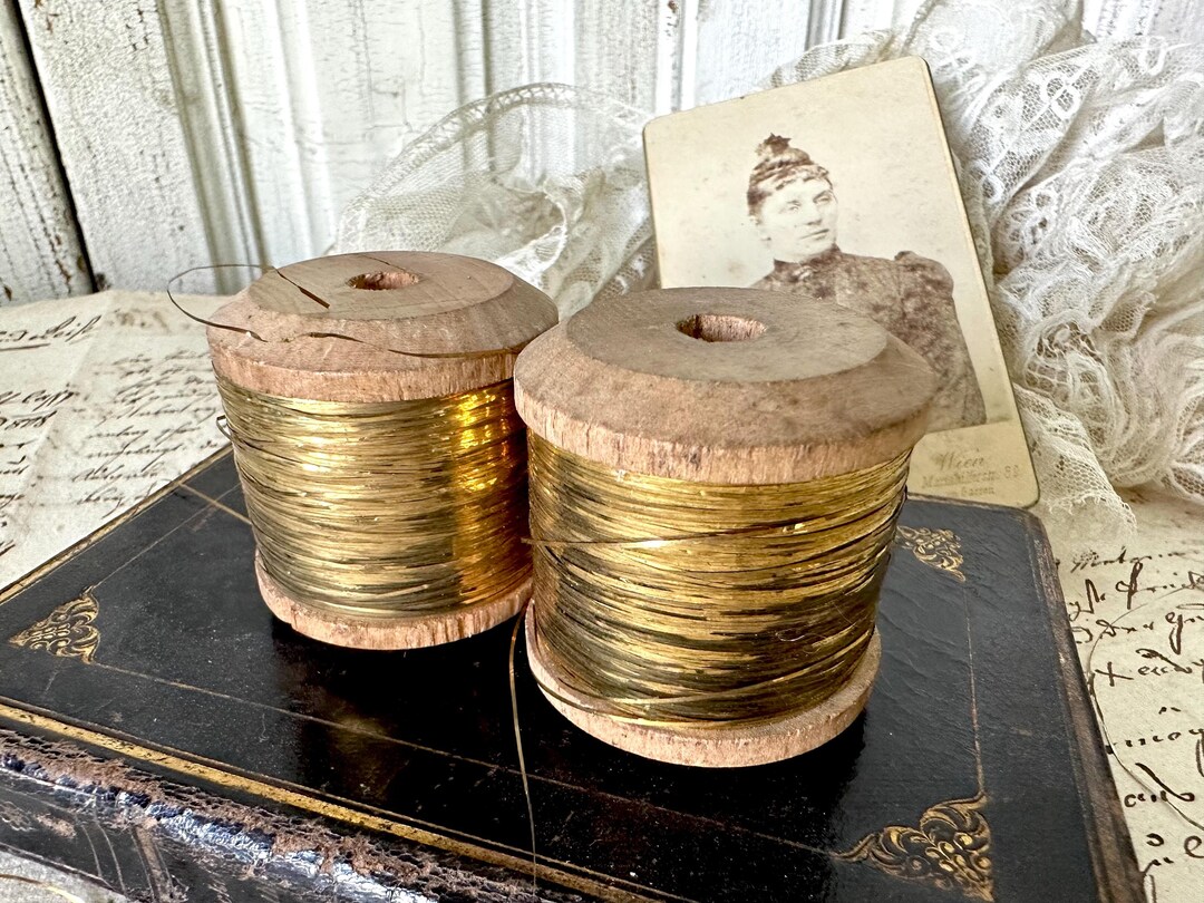 2 Spools Rare Antique French Gold Metallic Ecclesiastical Embroidery ...