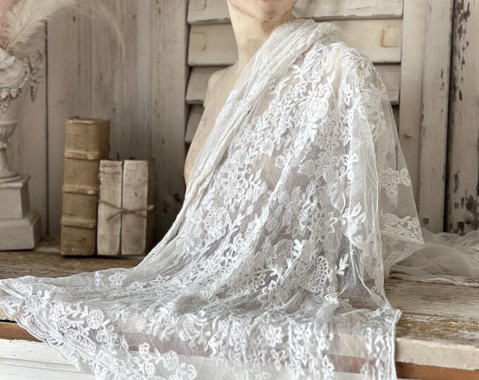 Embroidered Vintage Tulle Wedding Shawl, Approx. 280 × 45 Cm – Boudoir ...