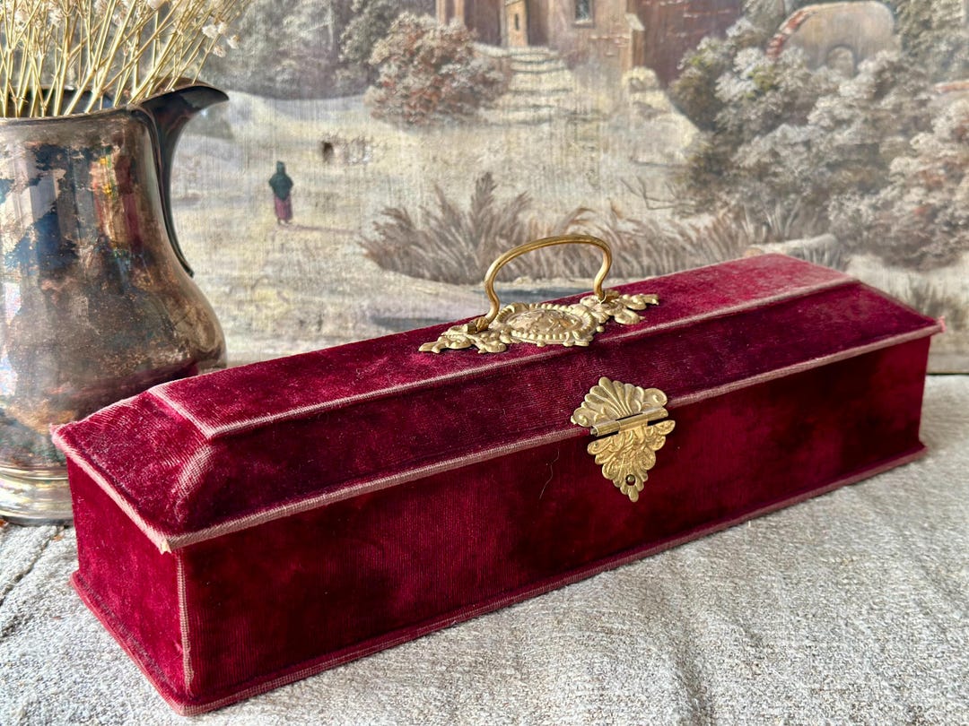 Antique Velvet Box – Red, 19th Century, With Brass Handle and Satin ...