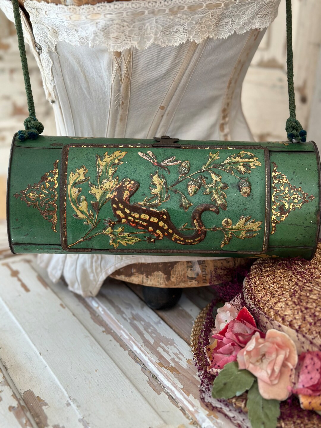 Antique Victorian Botanical Box Botanizing Drum Vasculum Tin Can Bag ...