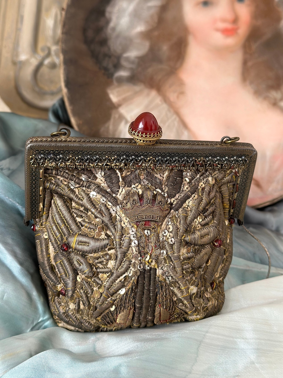 Antique 1800s Bag With Gold Metal Thread Embroidery With Crown Purse ...