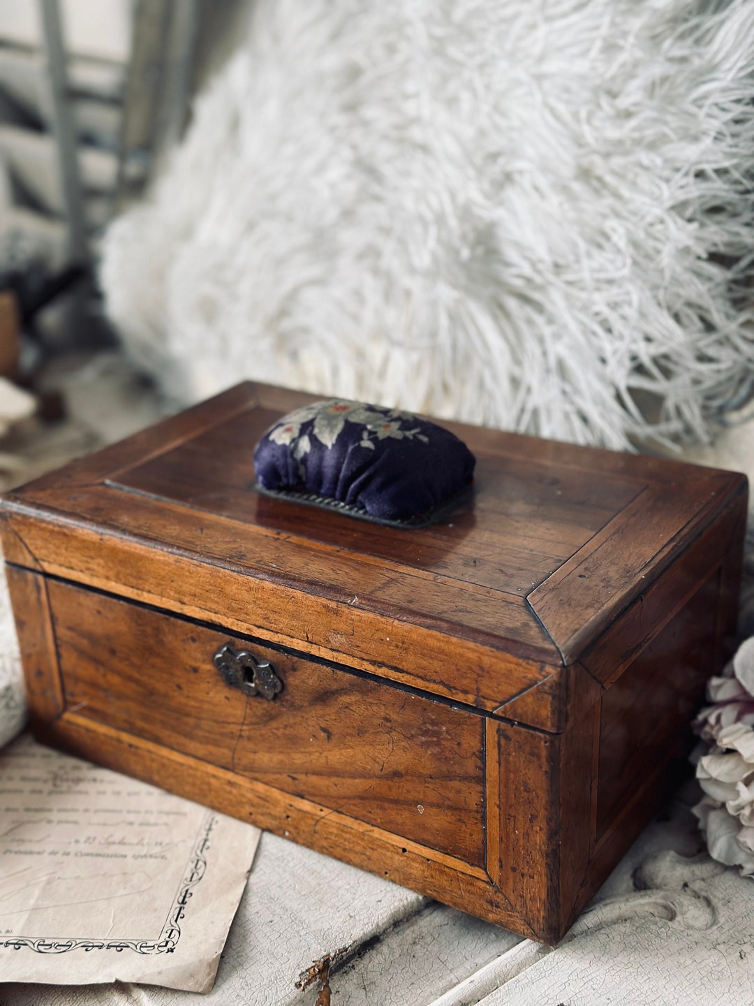 Antique Early 19th Century Wooden Casket Sewing Box With - Etsy