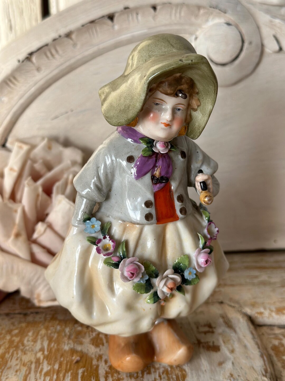 Rare Antique Movable Porcelain Figure Wobbly Doll Rose Garlands - Etsy