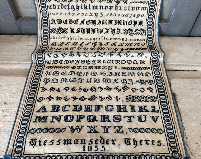 Original 1800s ABC Sampler - Antique Embroidery Sampler - Dated 1855 ...