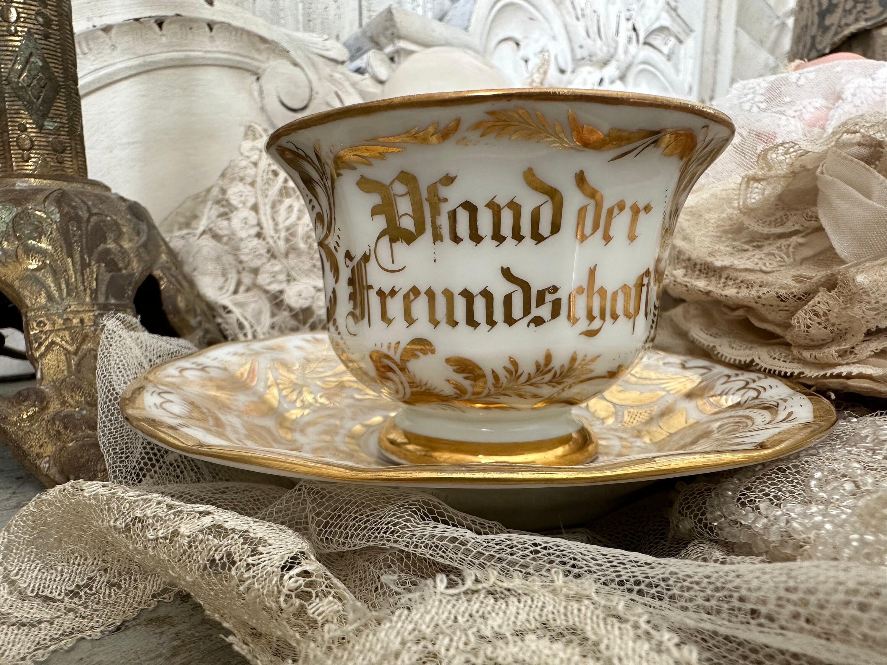 Stunning Antique 1800s Porcelain Cup Gold pledge of Friendship - Etsy