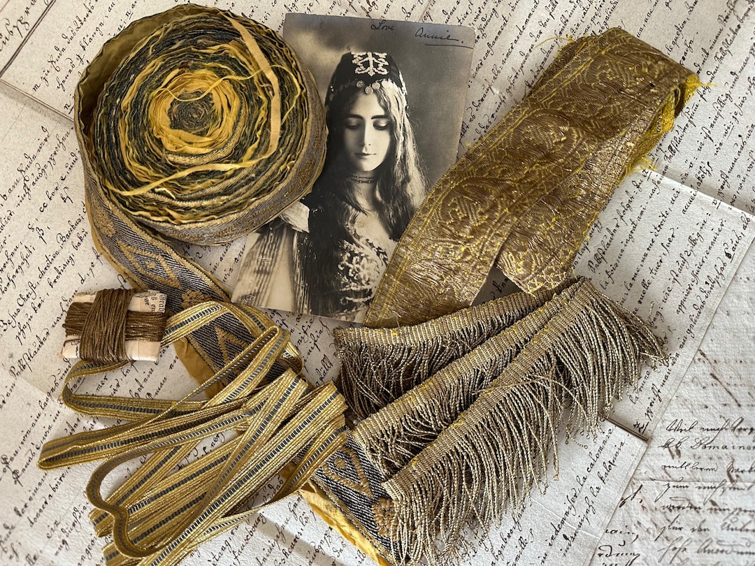 Large Set of Antique French Gold Metallic Thread Trims Braid ...