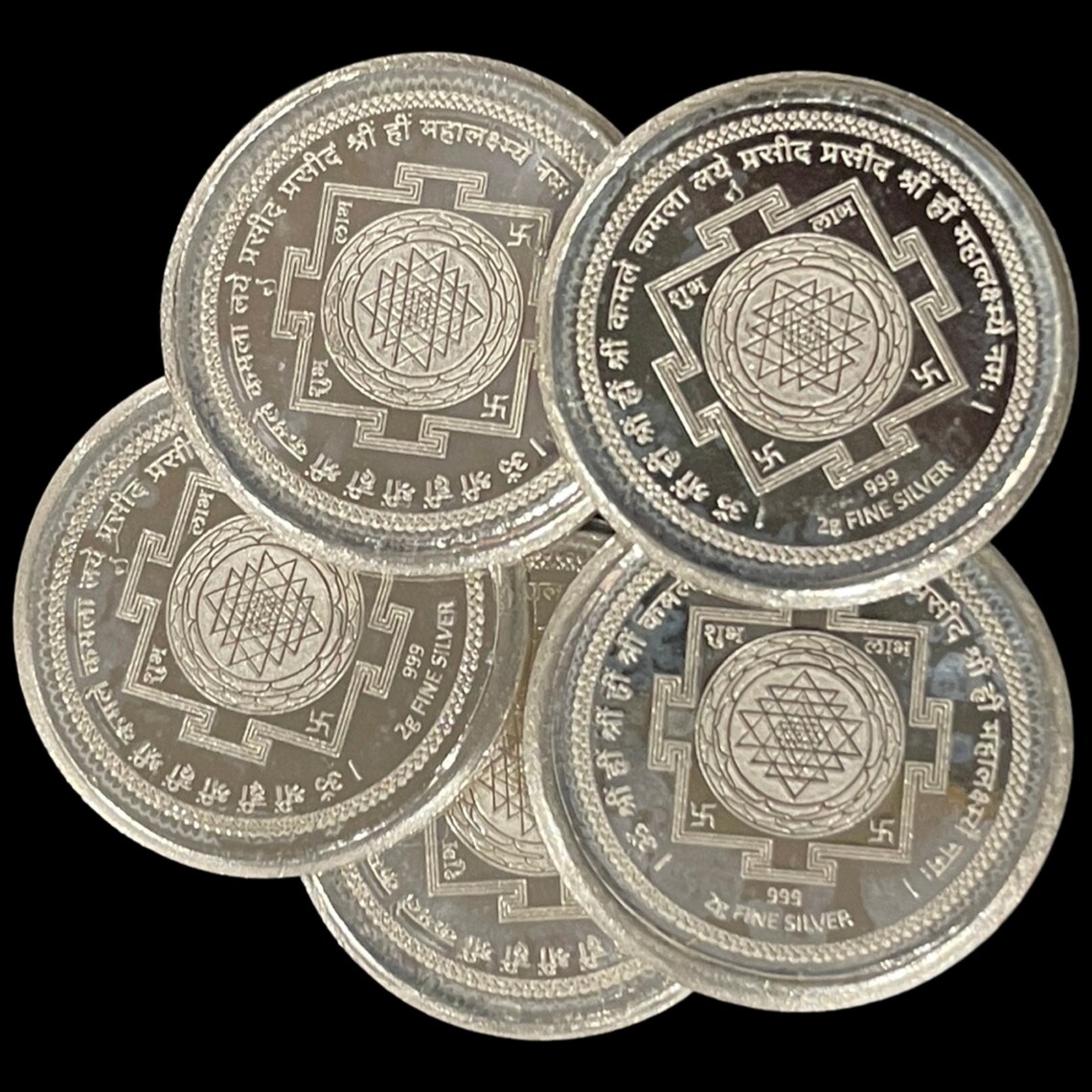 999 Pure Silver Lakshmi / Kuber & Shree Yantram Two Gram Coins - Etsy