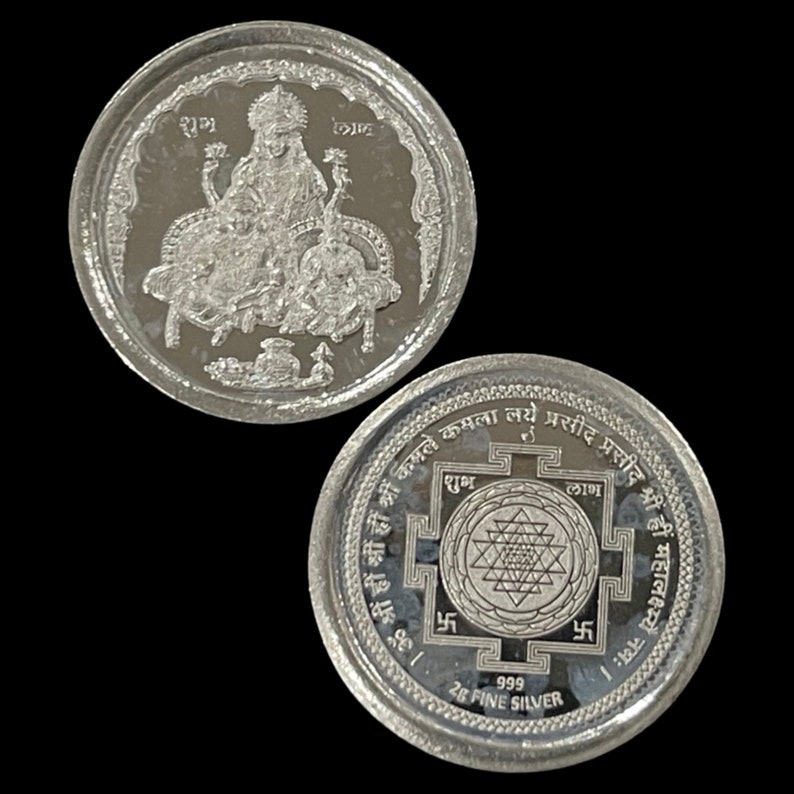 999 Pure Silver Lakshmi / Kuber & Shree Yantram Two Gram Coins - Etsy