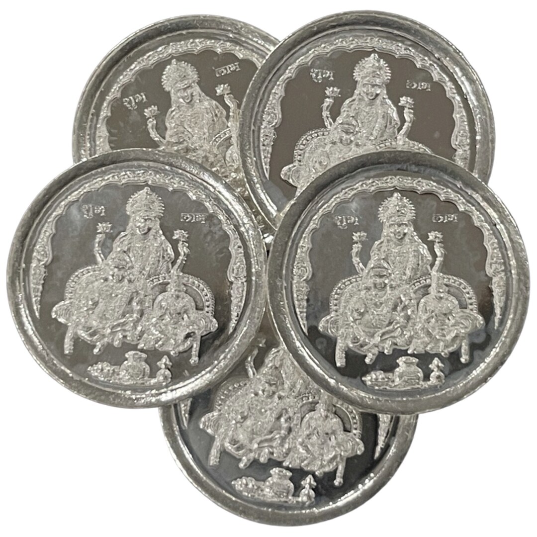 999 Pure Silver Lakshmi / Kuber & Shree Yantram 2 Gram Coins (pack of 5 ...