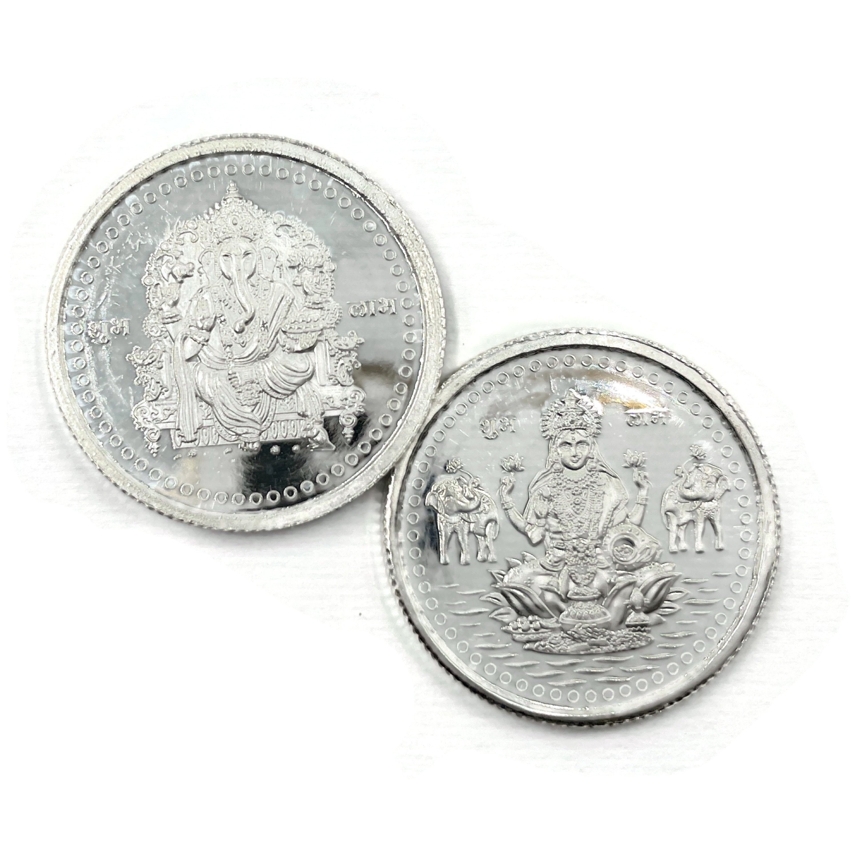 999 Pure Silver Ganesha Lakshmi / Laxmi Plain Coin Set | Etsy