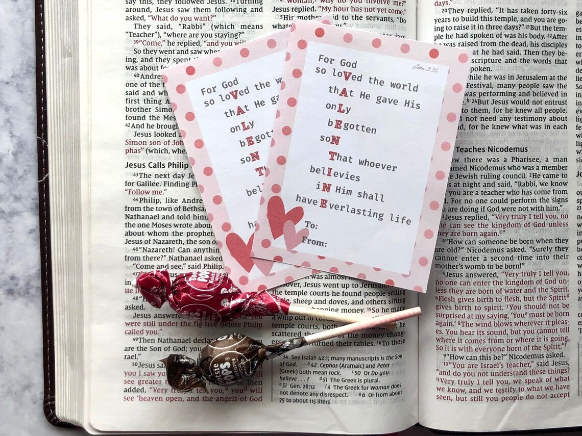 John 3:16 Valentine Card Printable, Christian Valentine, Classroom ...