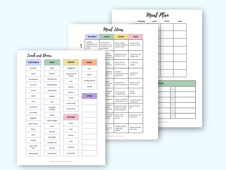 Toddler Meal Planner | Lists of Food Ideas for Breakfast, Lunch, Dinner ...