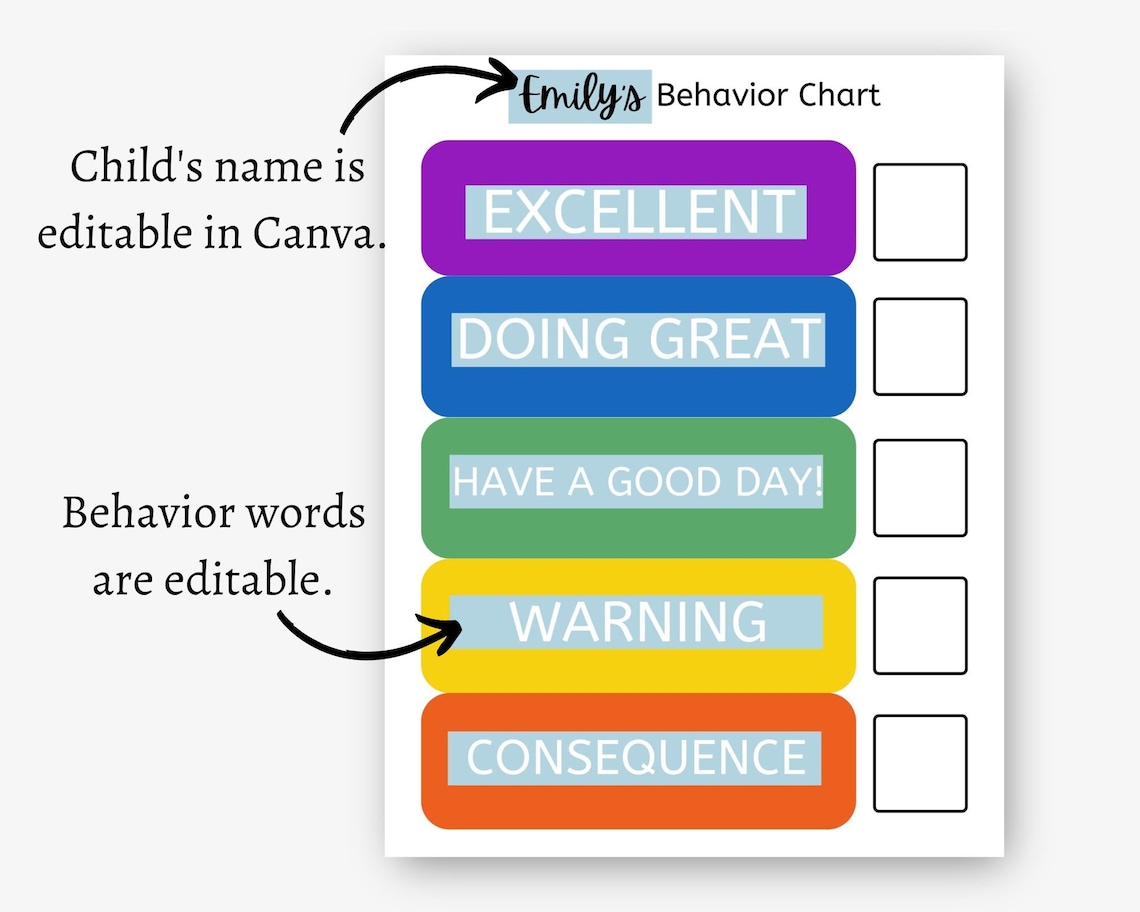 Colorful Behavior Chart Printable, Editable Behavior Consequence Chart ...