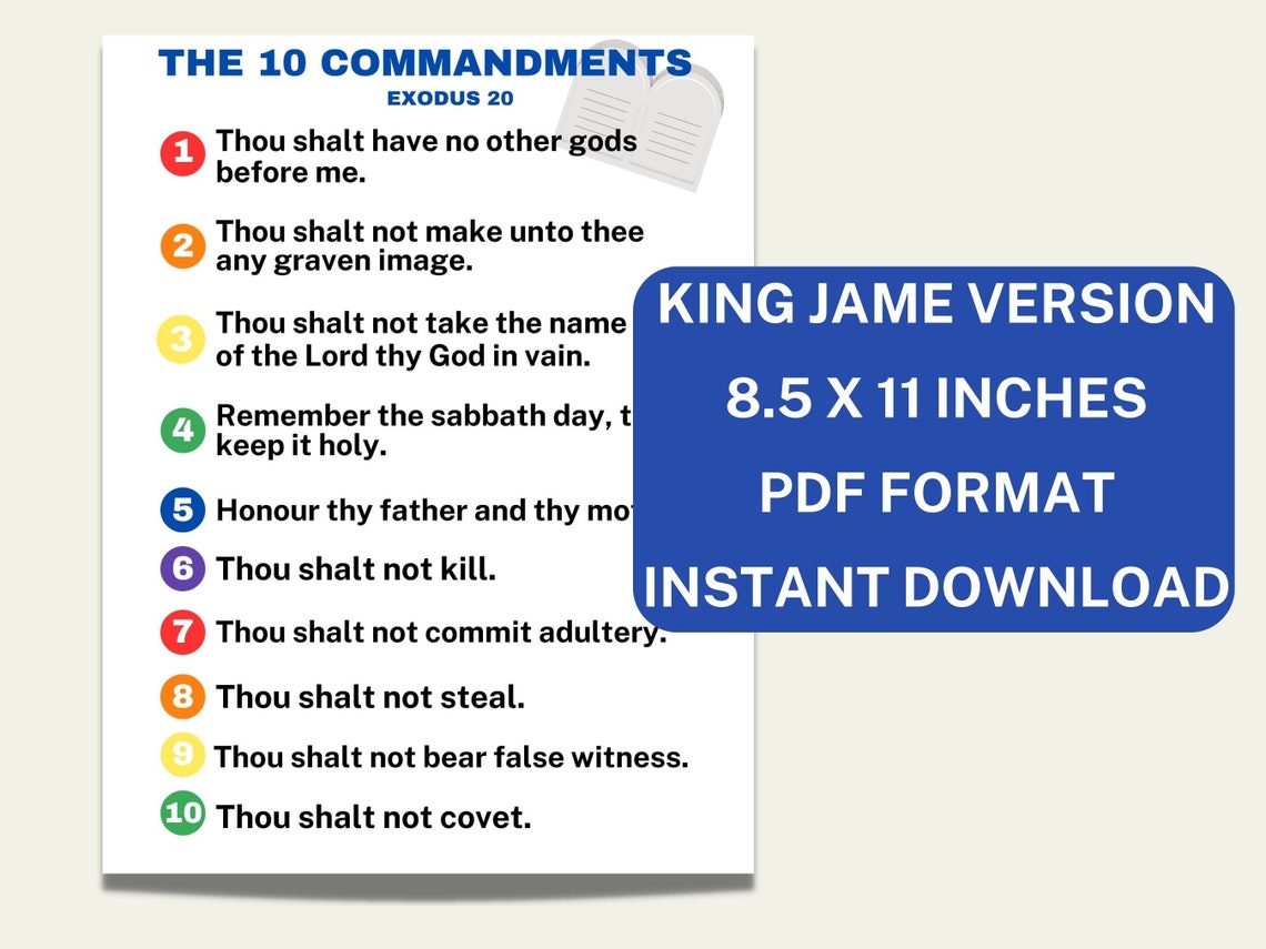 The 10 Commandments Printable KJV Sunday School Poster of the 10 ...