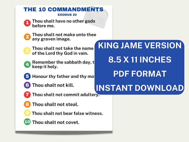 The 10 Commandments Printable KJV Sunday School Poster of the 10 ...
