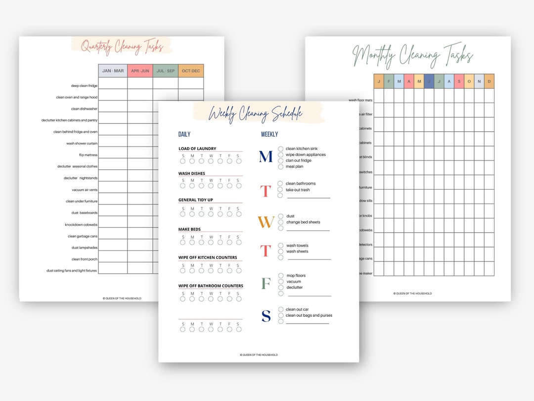 Cleaning Schedule Cleaning Checklists Cleaning Planner Daily and Weekly ...