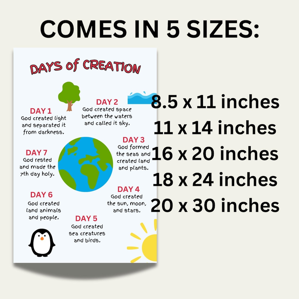 Days of Creation Poster for Sunday School Classroom Children's Church ...