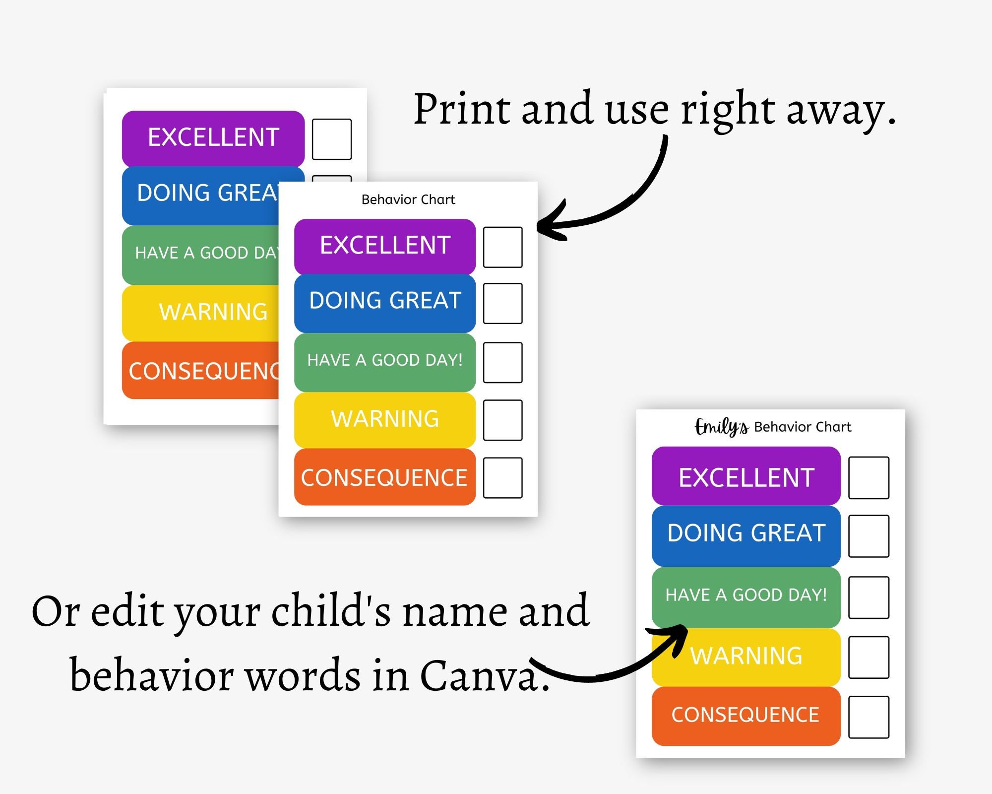 Colorful Behavior Chart Printable, Editable Behavior Consequence Chart ...