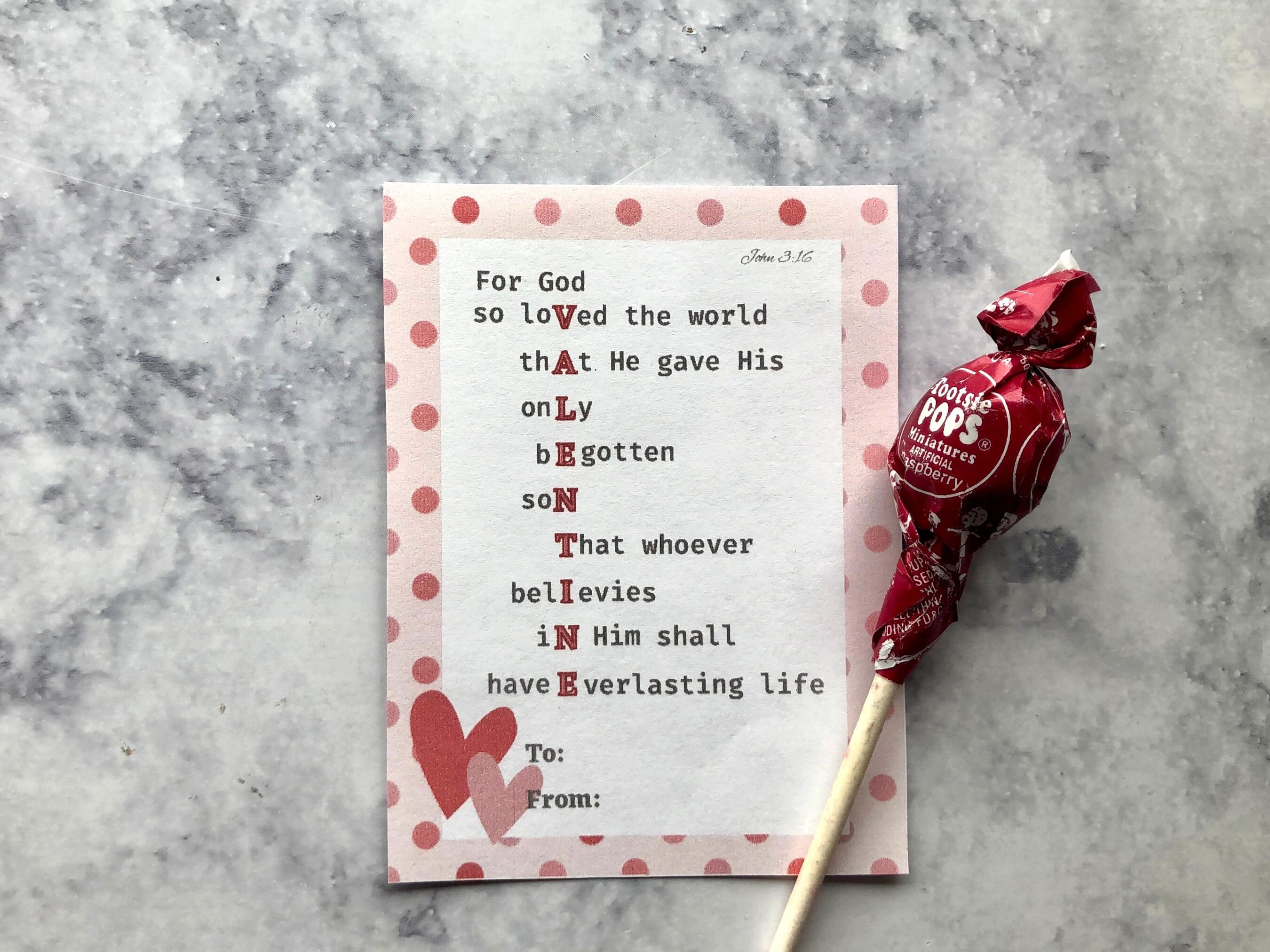 John 3:16 Valentine Card Printable, Christian Valentine, Classroom ...