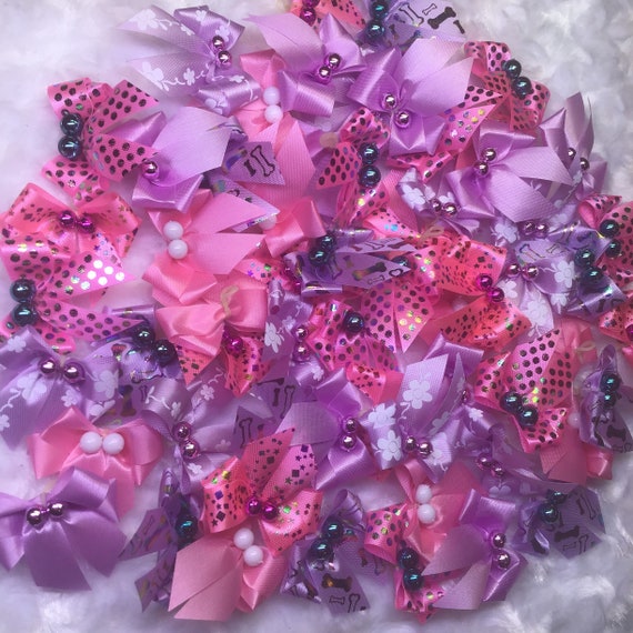 60 Dog Grooming Bows Pink & Lavender Ear Bows Topknot Everyday - Etsy