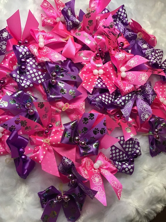 50 Dog Grooming Bows Pink & Purple Ear Bows Topknot Everyday - Etsy