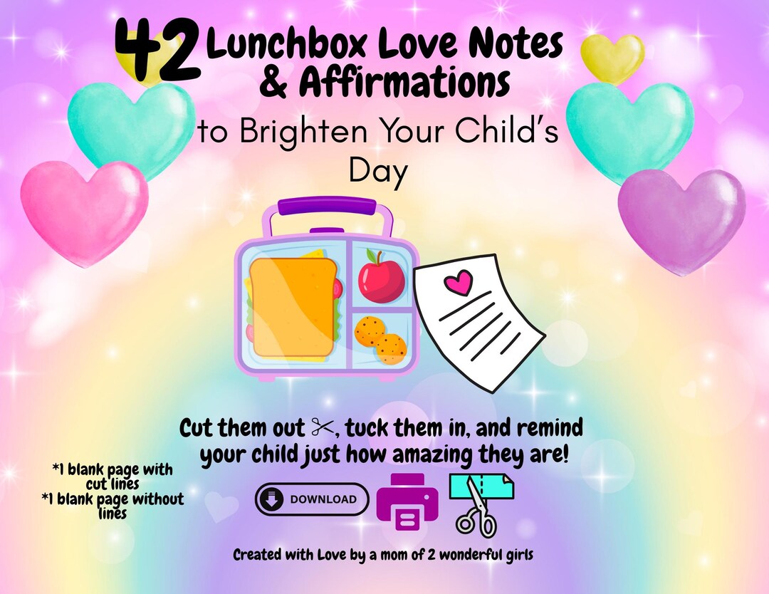 42 Lunchbox Love Notes and Affirmations Digital Download - Etsy