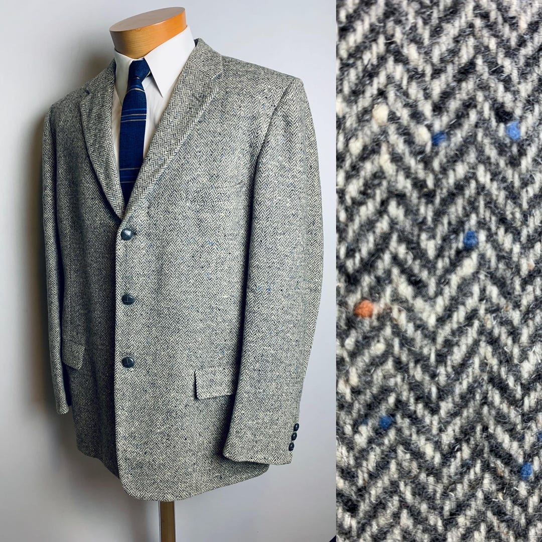Vintage 50s Gray Herringbone Blue Flecked Sports Coat Size 44L ...