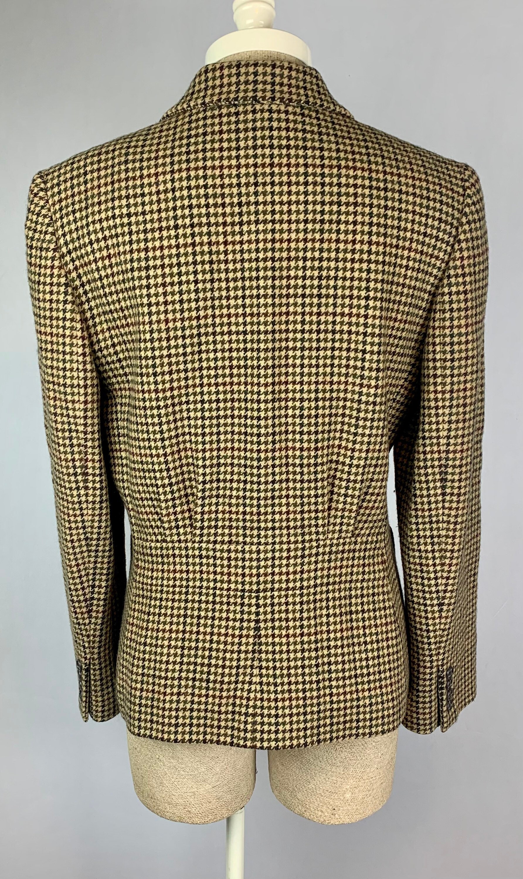 Vintage Dark Academia Chaps Tan and Green Wool Houndstooth Belt Back ...