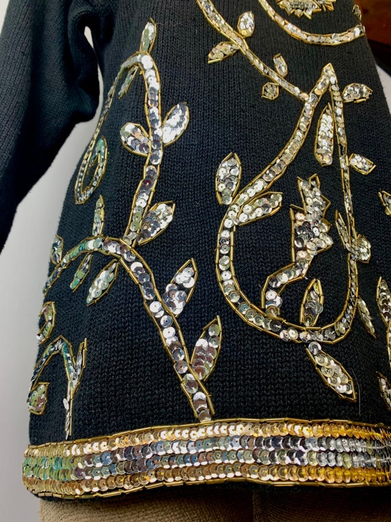 Women’s Vintage 80’s Black Silver Sequin Sparkle Pull… - Gem