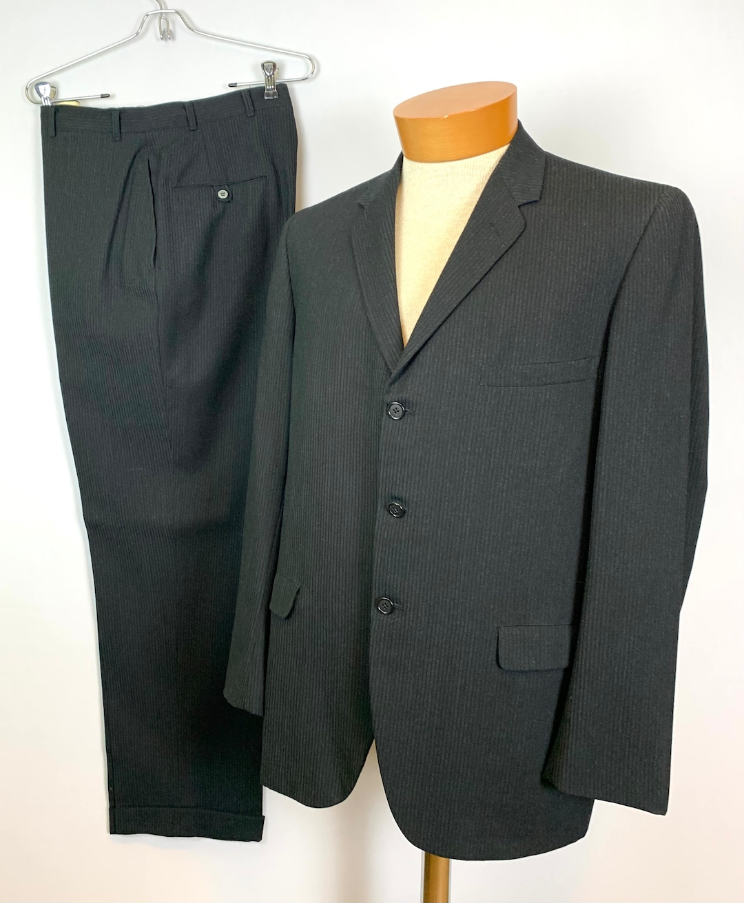 Vintage 50s Men’s Black Striped Suit Size 40 / Pants 33 X 31 - Etsy