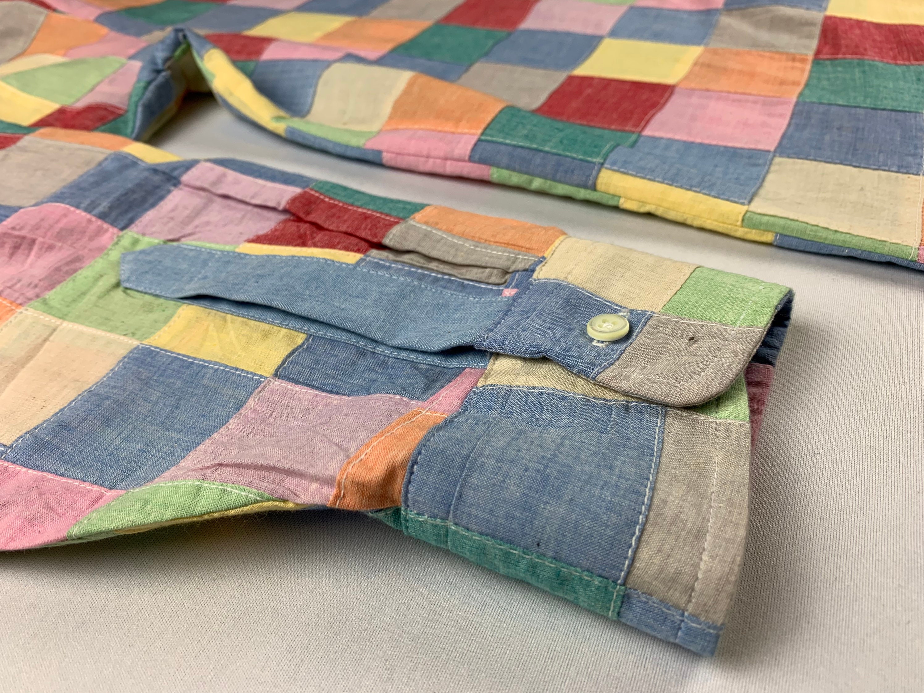 Vintage 80s Preppy Style Patchwork Cotton Shirt Cleve Shirtmaker Mens ...