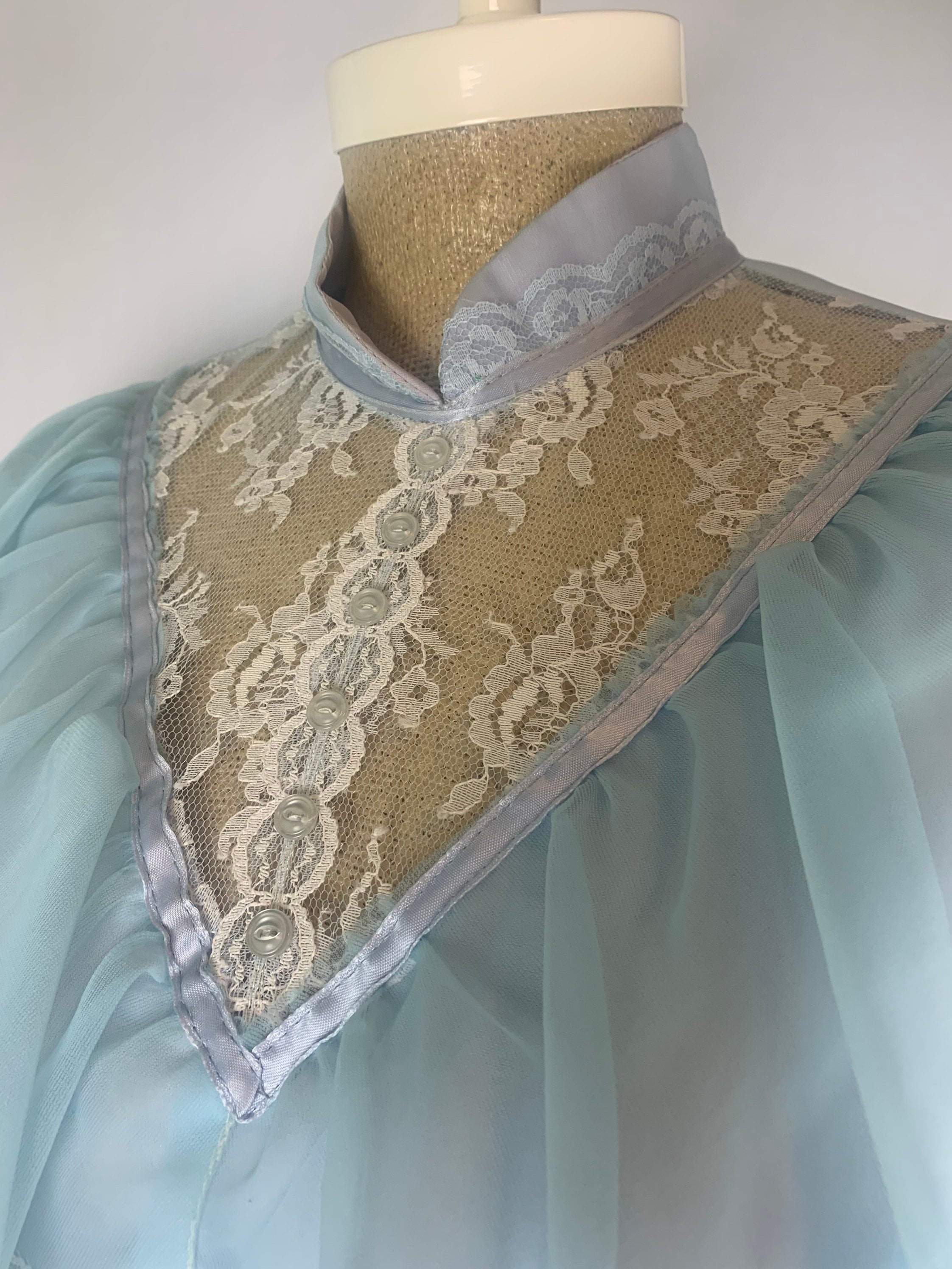 Vintage 60s Sheer Light Blue Lace Pioneer Maxi Bohemian Bridal Dress ...