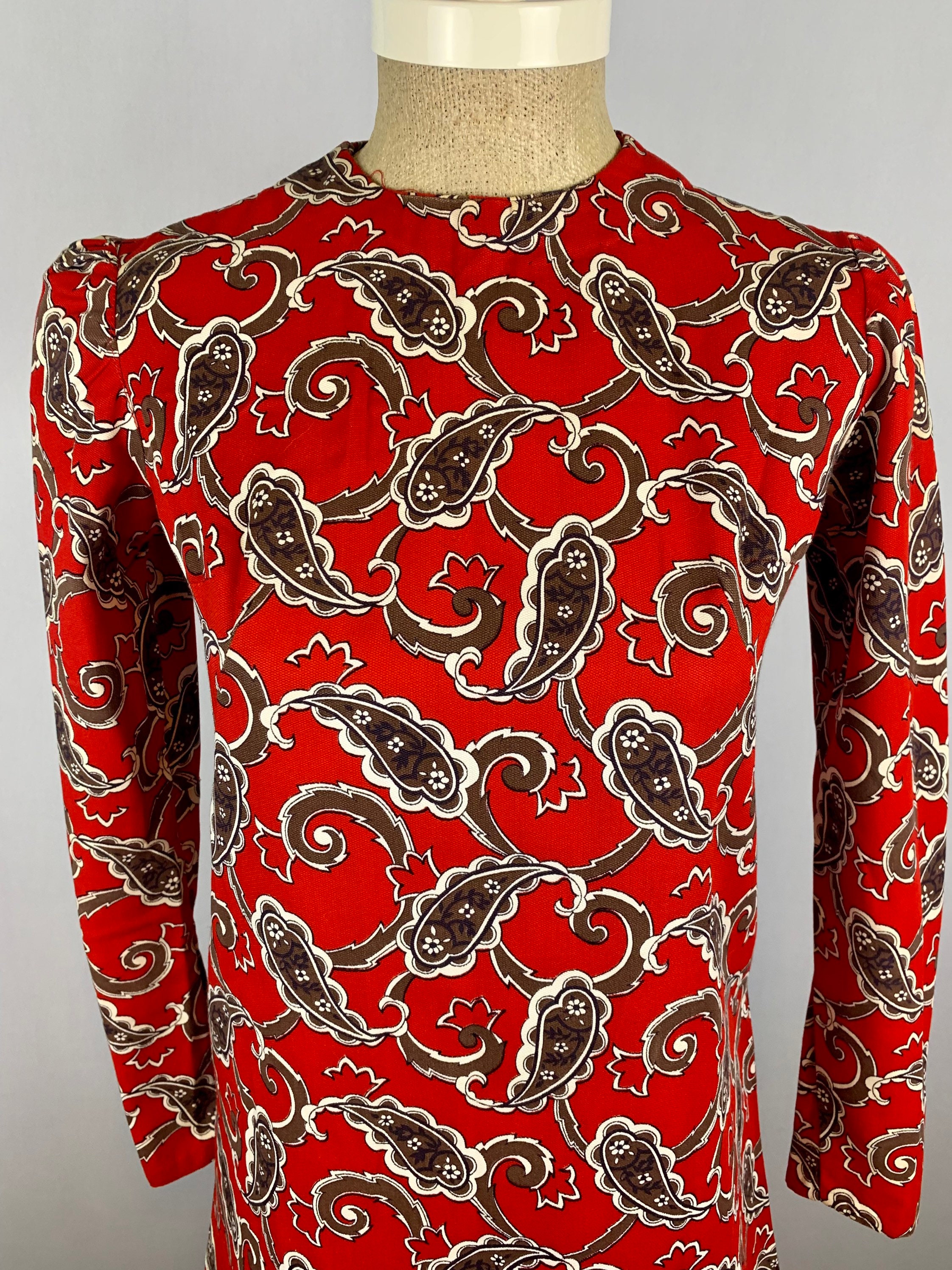 Vintage Mod 60s Red Paisley Print Dress Size Small - Etsy