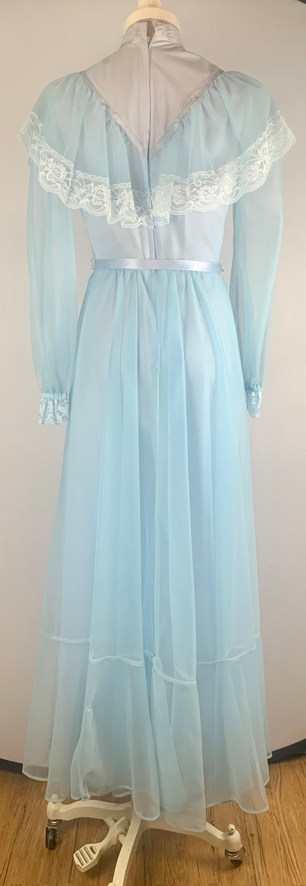 Vintage 60s Sheer Light Blue Lace Pioneer Maxi Bohemian Bridal Dress ...