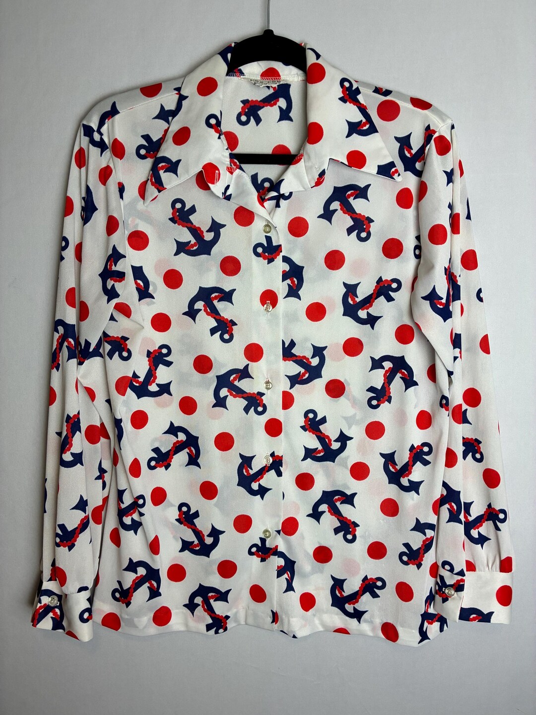 Vintage 60s Nautical Anchors Blouse Size Large - Etsy