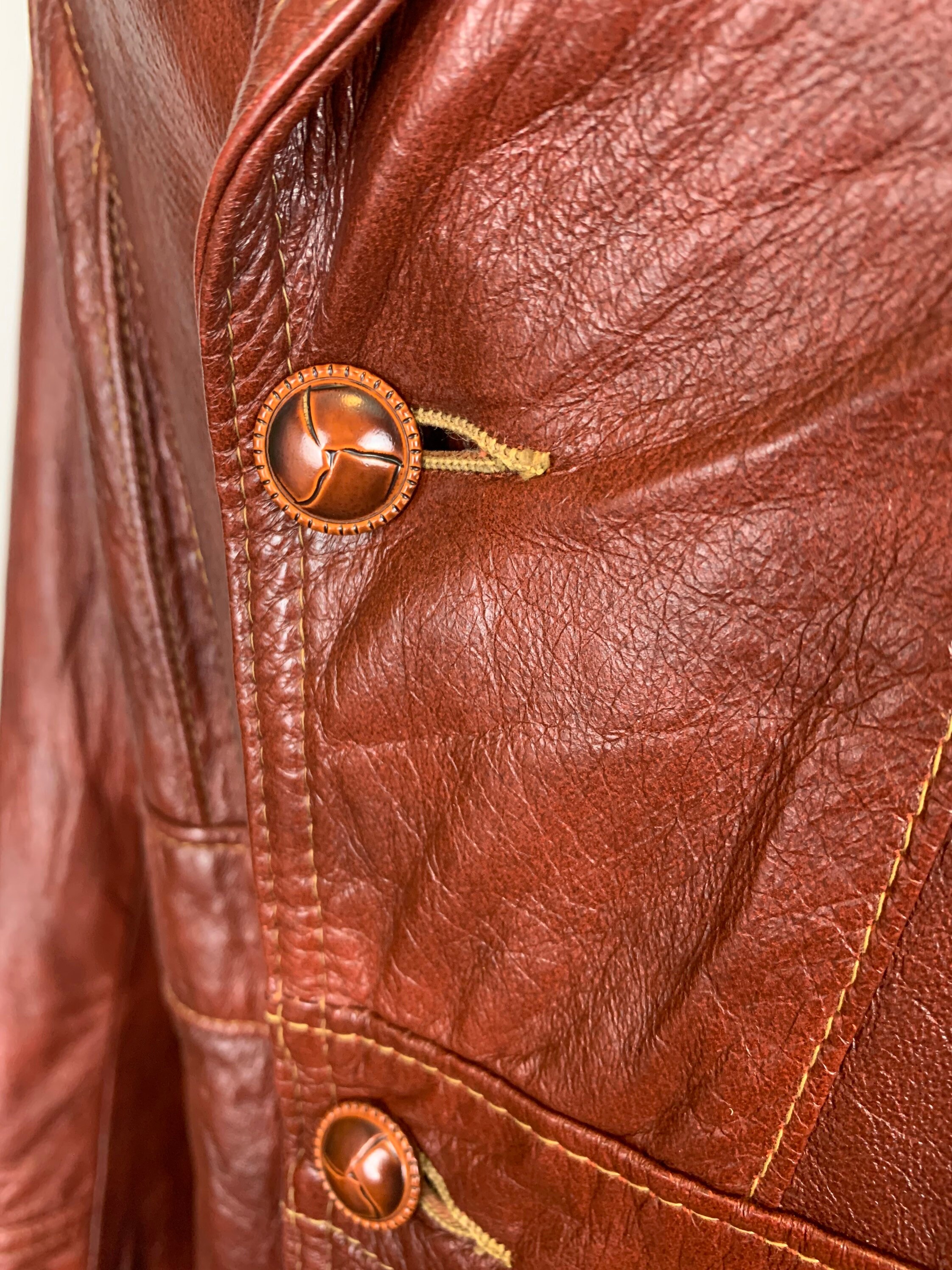 Marbleized Brown Mens Leather Jacket Vintage 70s Wide Lapel Belted Back ...