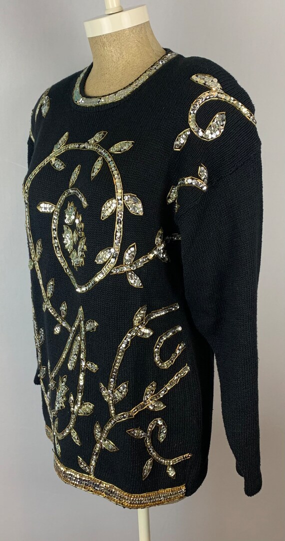 Women’s Vintage 80’s Black Silver Sequin Sparkle Pull… - Gem