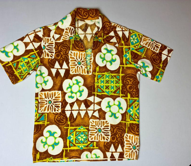 Vintage 60-70’s Tiki Hawaiian Barkcloth Shirt - Size Medium - Etsy