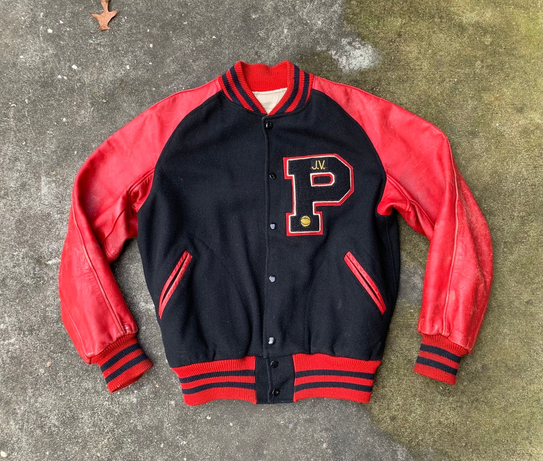 Vintage Men’s Red & Black Varsity Lettermen Jacket - Etsy