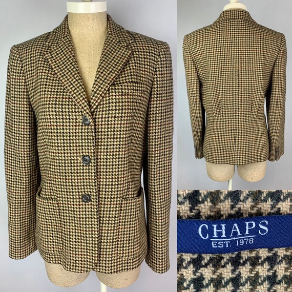 Vintage Dark Academia Chaps Tan and Green Wool Houndstooth - Etsy