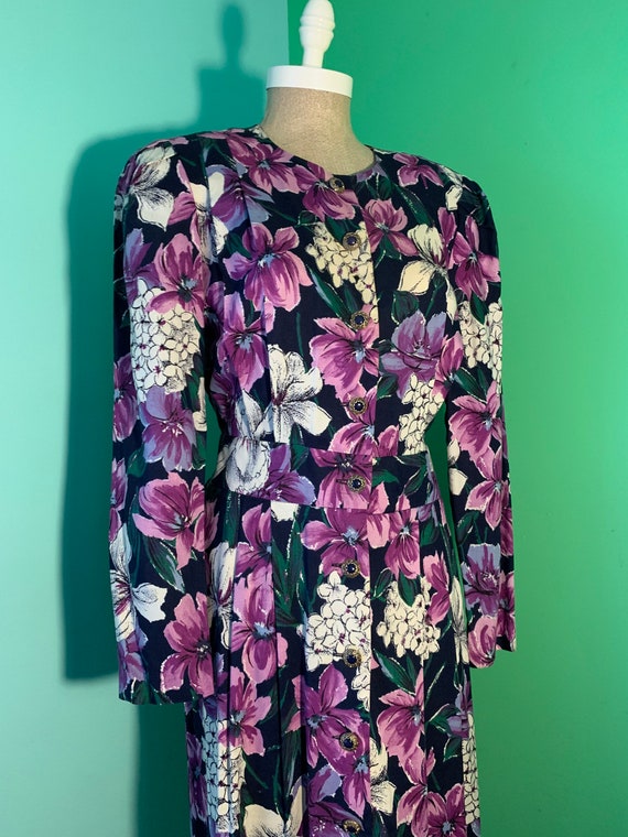 Vintage 80s Purple Floral Cottagecore Dress - Gem