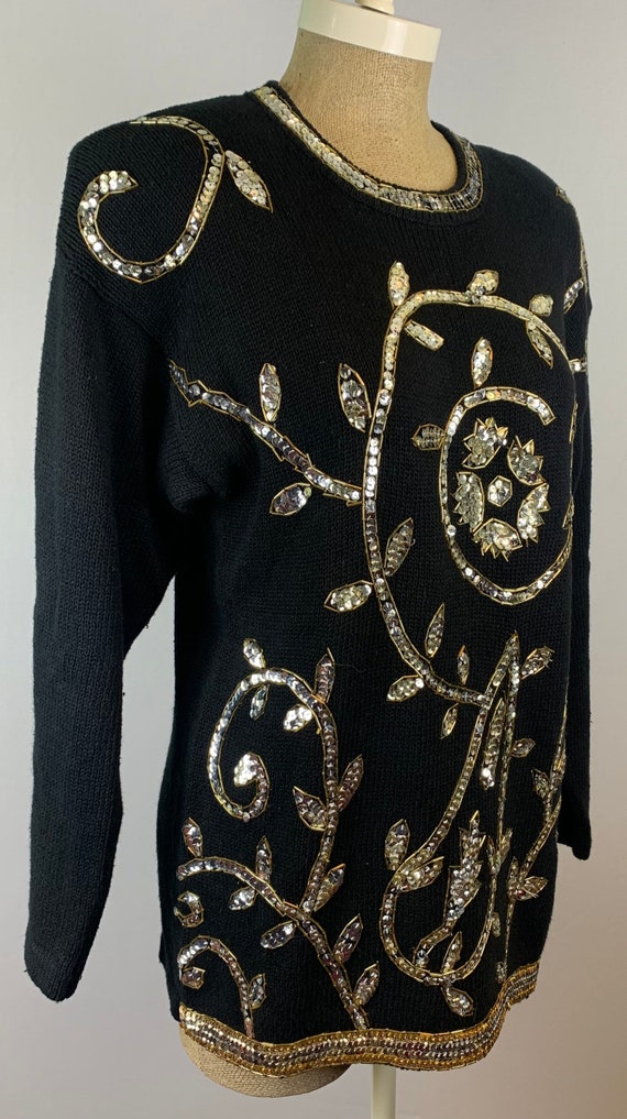 Women’s Vintage 80’s Black Silver Sequin Sparkle Pull… - Gem
