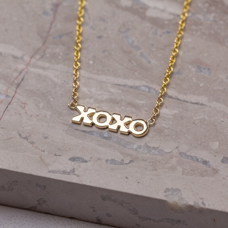 14K Solid Gold XOXO Pendant With Chain | Etsy