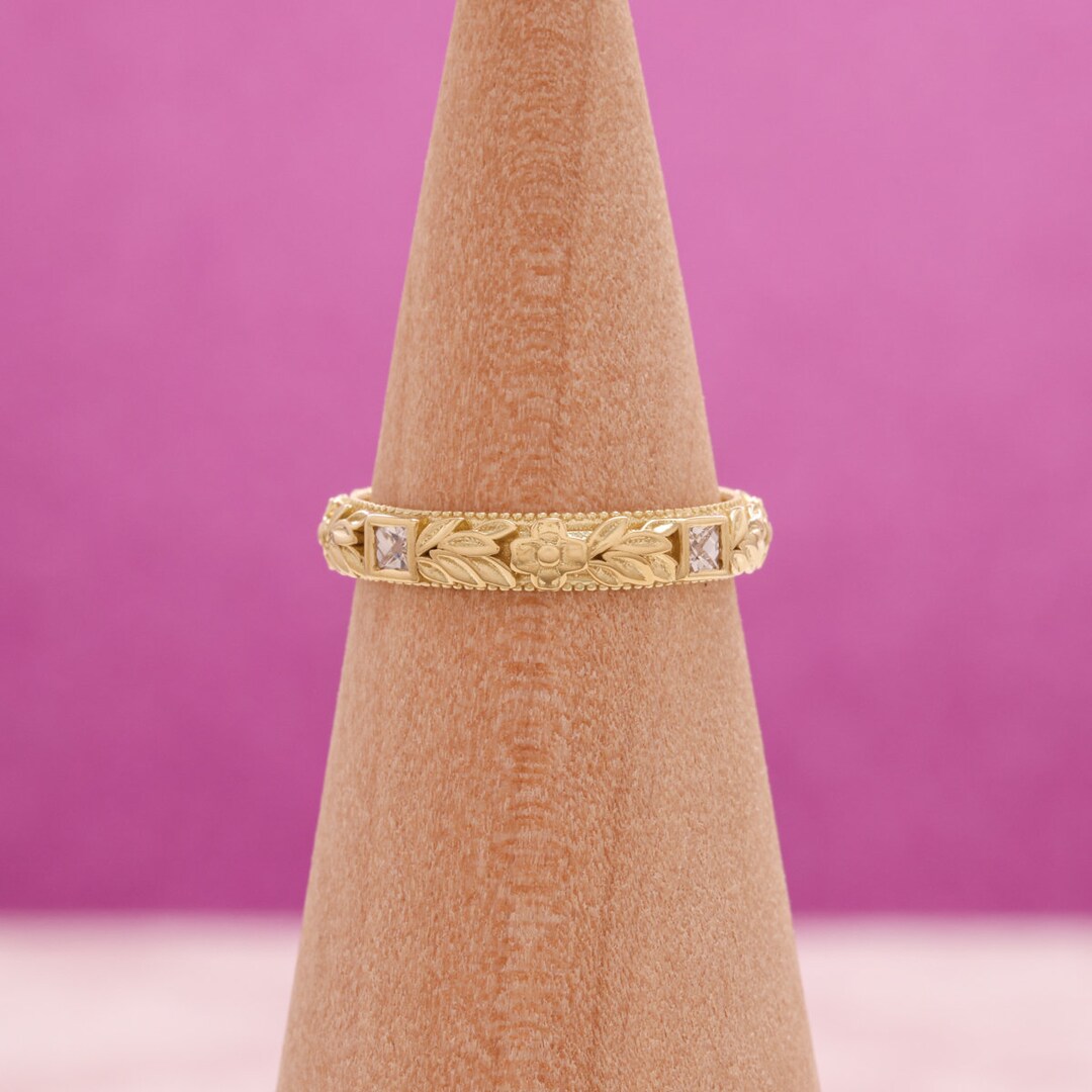 Square French Cut Lab Diamond Solid Gold Band - Etsy