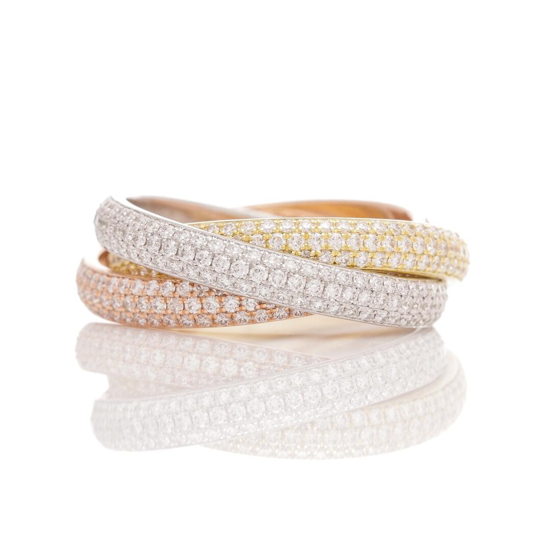 18k Tri-color Rolling Ring With Round Brilliant Diamonds - Etsy