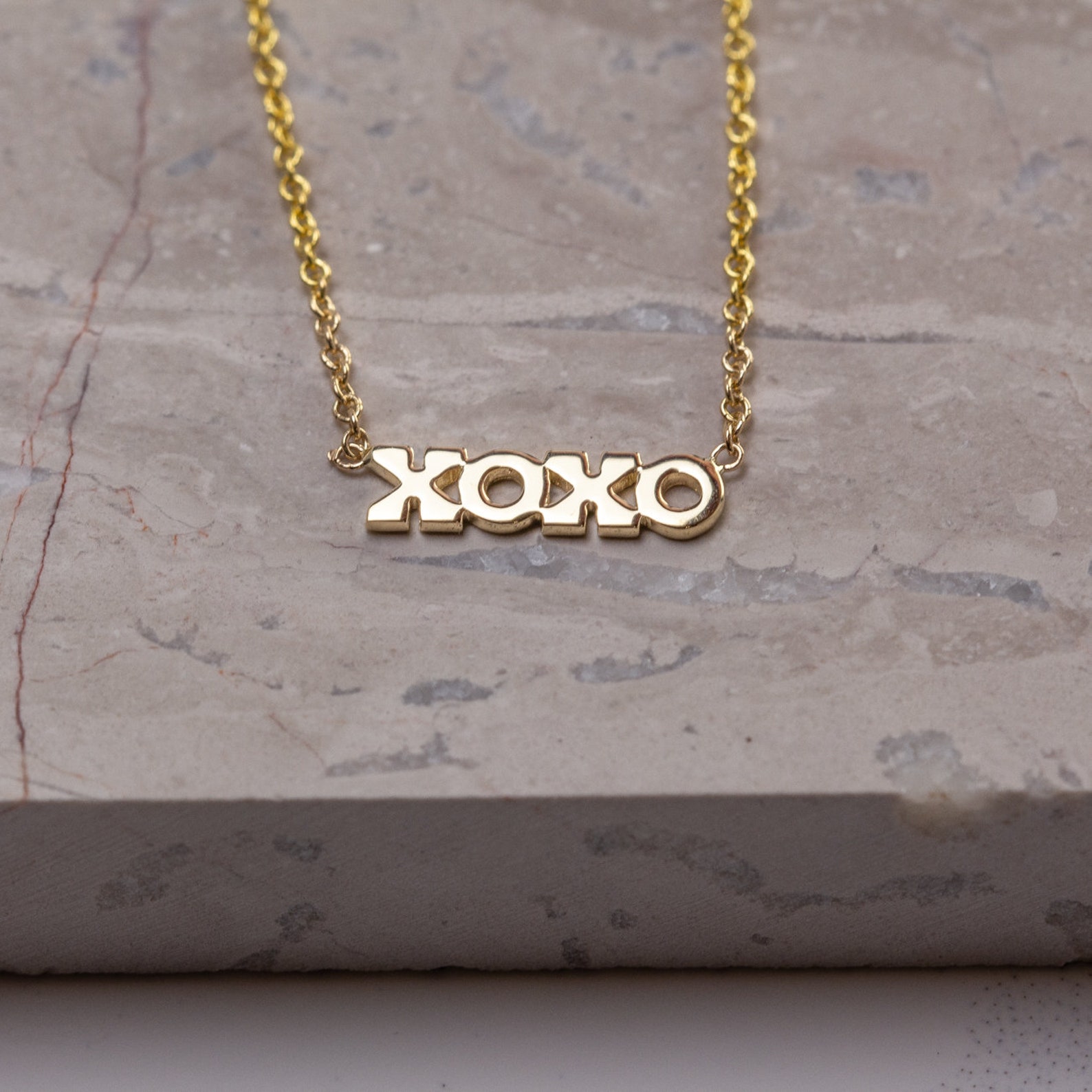 14K Solid Gold XOXO Pendant With Chain | Etsy